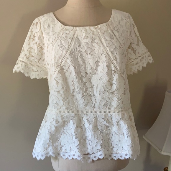 Talbots | Tops | Talbots Ivory Lace Short Sleeve Blouse With Side ...